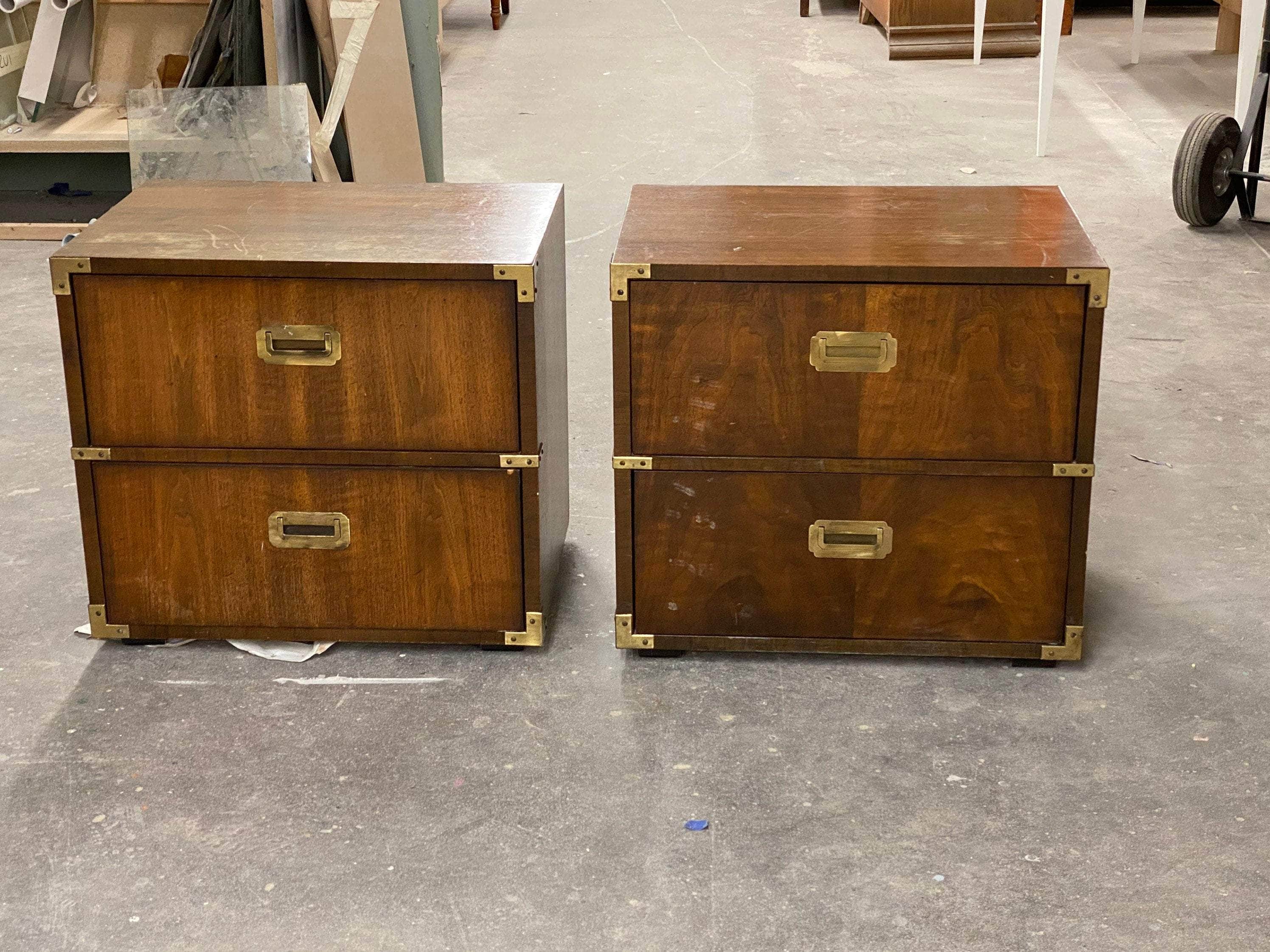 Vintage Pair of Campaign Nightstands - Lacquered